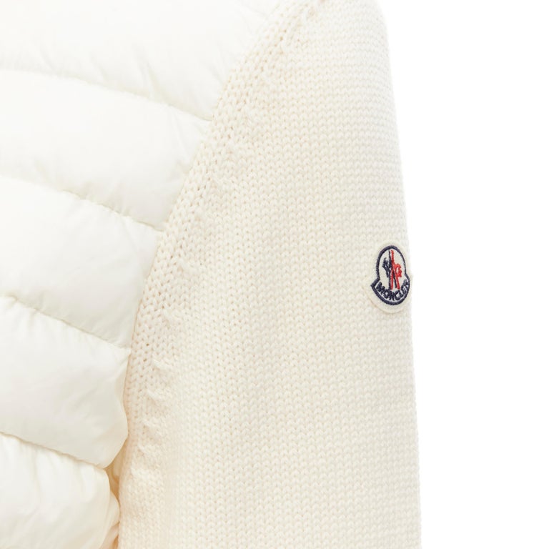 MONCLER Maglione Tricot cream down padded peplum wool cardigan L For Sale at 1stDibs