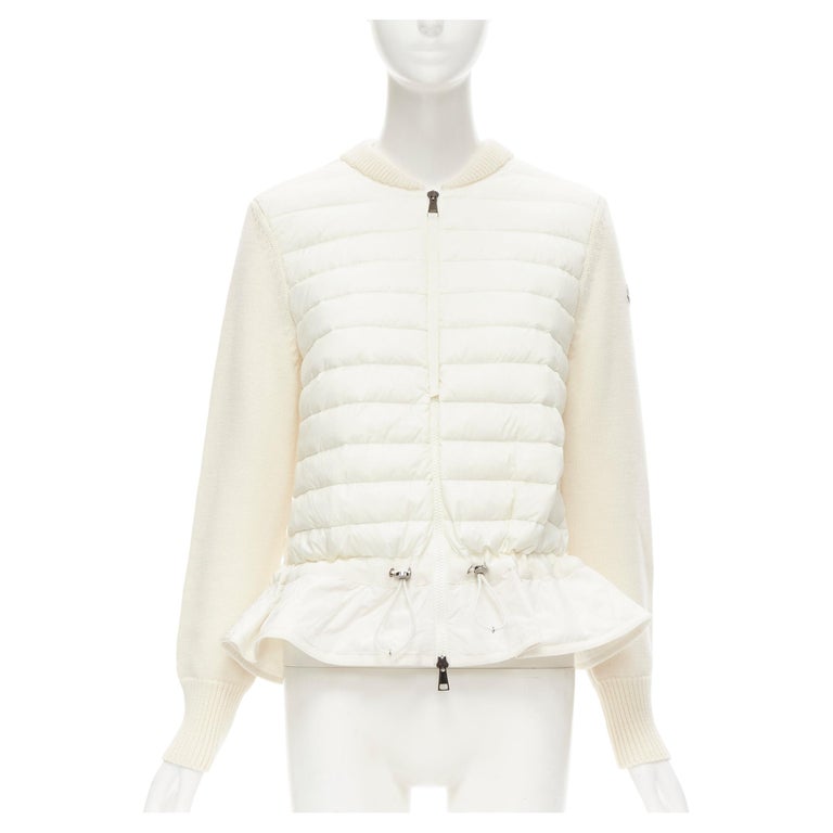 MONCLER Maglione Tricot cream down padded peplum wool cardigan L For Sale at 1stDibs