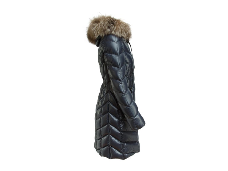 Moncler Navy Blue Fur-Trimmed Hooded Puffer Coat at 1stDibs