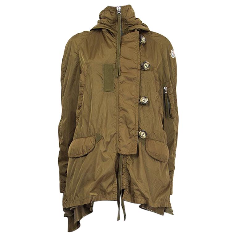 MONCLER olive green polyamide HOODED PARKA Windbreaker Coat Jacket 1 XS ...