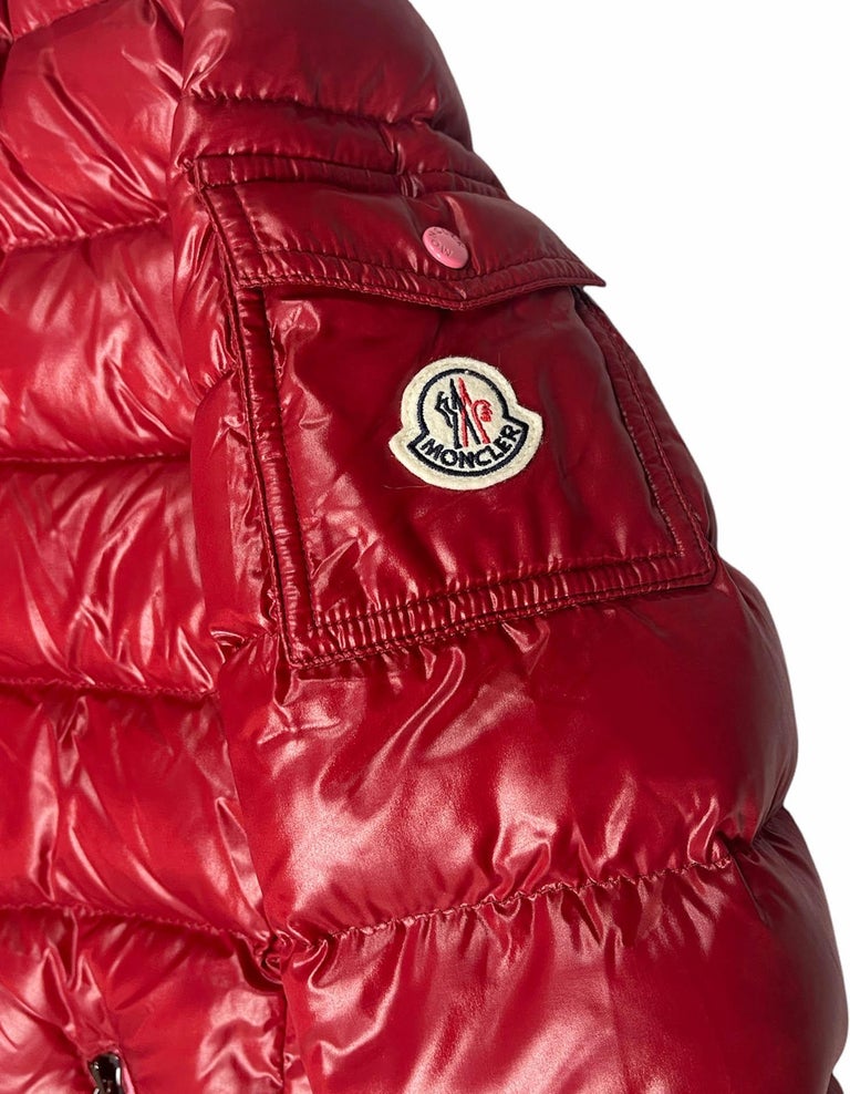 Moncler Red Badyfur Down Jacket w/ Detachable Fox Trim and Hood sz 1/US S at 1stDibs
