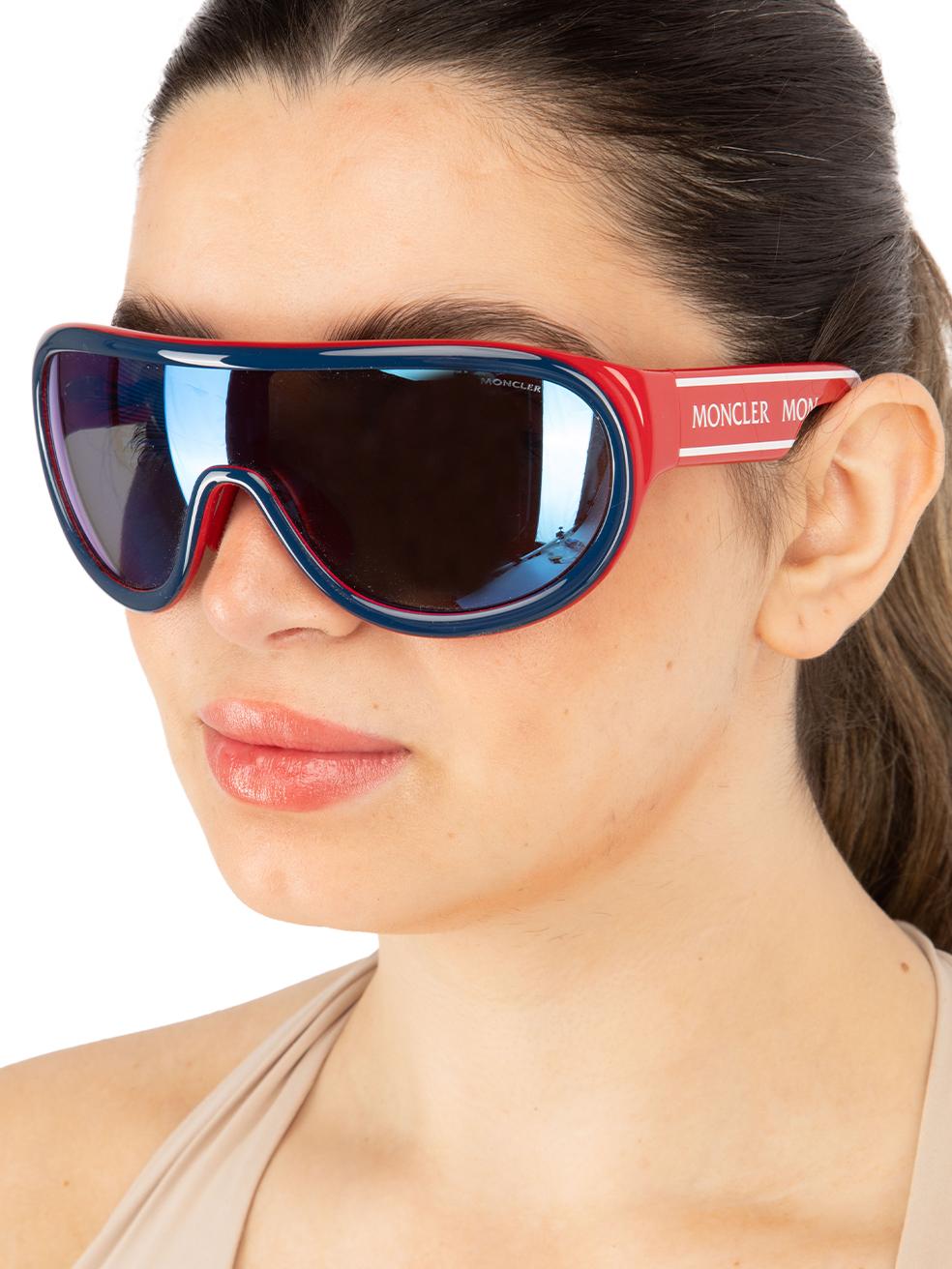 Moncler Red Mirrored Shield Sunglasses For Sale at 1stDibs