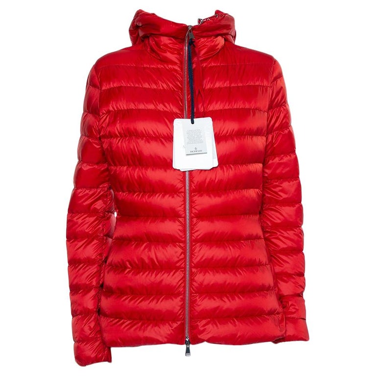Moncler Red Synthetic Quilted Hooded Jacket XL at 1stDibs