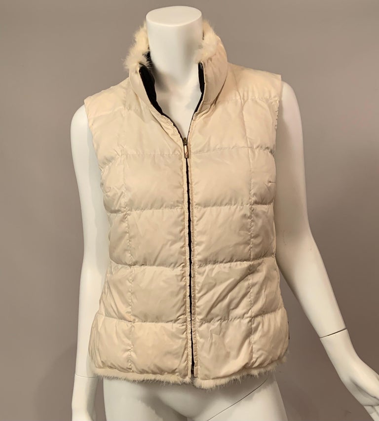 Moncler Reversible Down Vest Black or Cream with White Mink Trim at 1stDibs