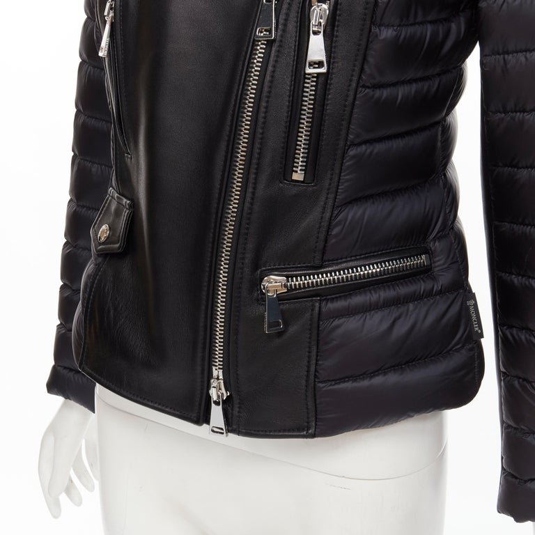 MONCLER Souci Giubbotto black lamsbkin goose down padded biker jacket ...