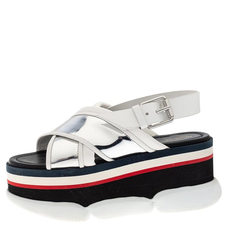 Moncler White/Silver Patent and Leather Zelda Platform Sandals Size 37 ...