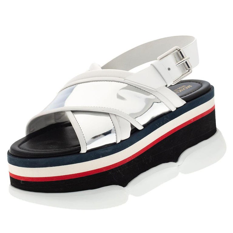 Moncler White/Silver Patent and Leather Zelda Platform Sandals Size 37 ...