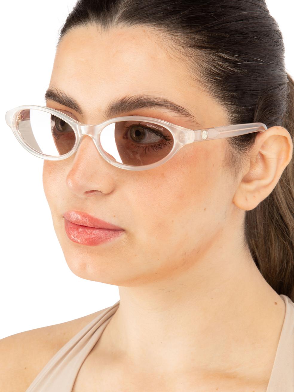 Moncler White Transparent Oval Sunglasses For Sale at 1stDibs