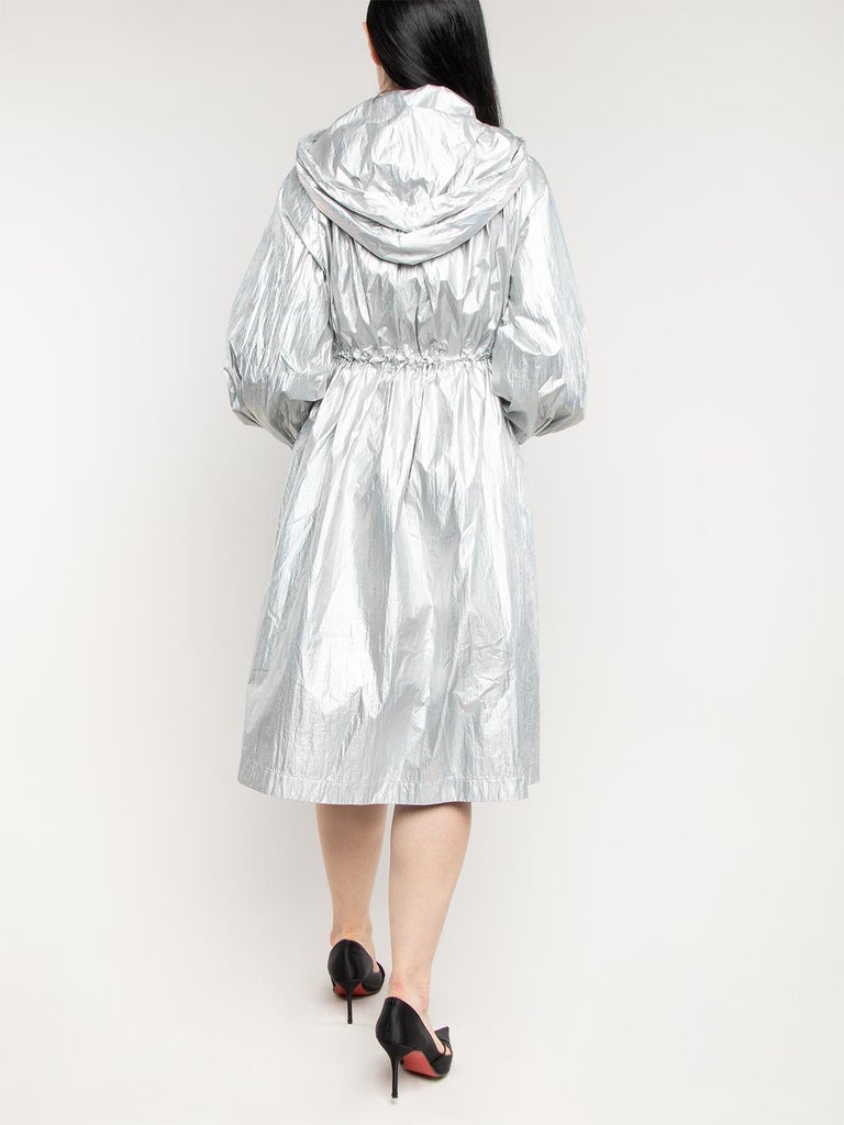 Moncler Women's Silver Trench Coat For Sale at 1stDibs
