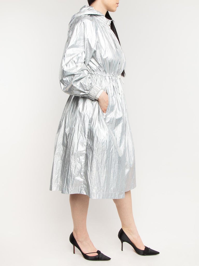 Moncler Women's Silver Trench Coat For Sale at 1stDibs
