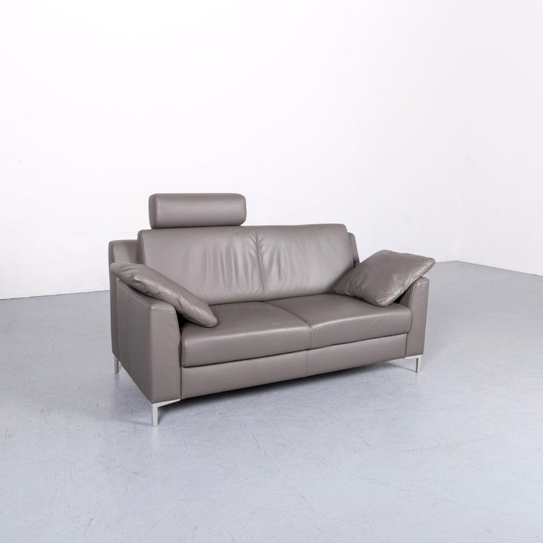 Mondo Leather Sofa Set Grey Leather Two-Seat Couch at 1stDibs