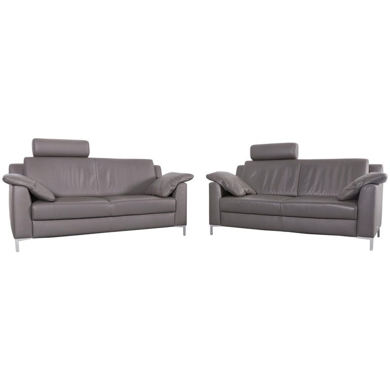 Mondo Leather Sofa Set Grey Leather Two-Seat Couch at 1stDibs