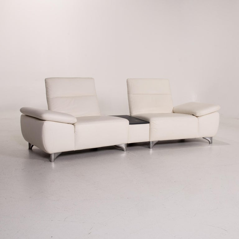 Mondo Leather Sofa White Two-Seat Relax Function Function Couch For ...