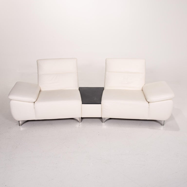 Mondo Leather Sofa White Two-Seat Relax Function Function Couch For ...