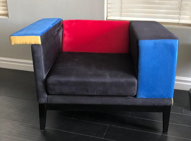 Mondrian De Stijl Style Club Chair in Microsuede at 1stDibs
