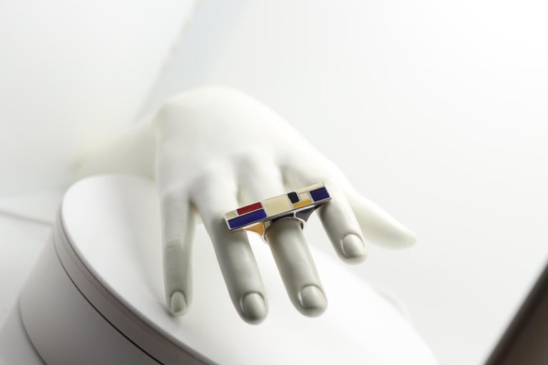 Mondrian Inspired Art Ring Sterling Silver Made in Italy Enamel Fine ...