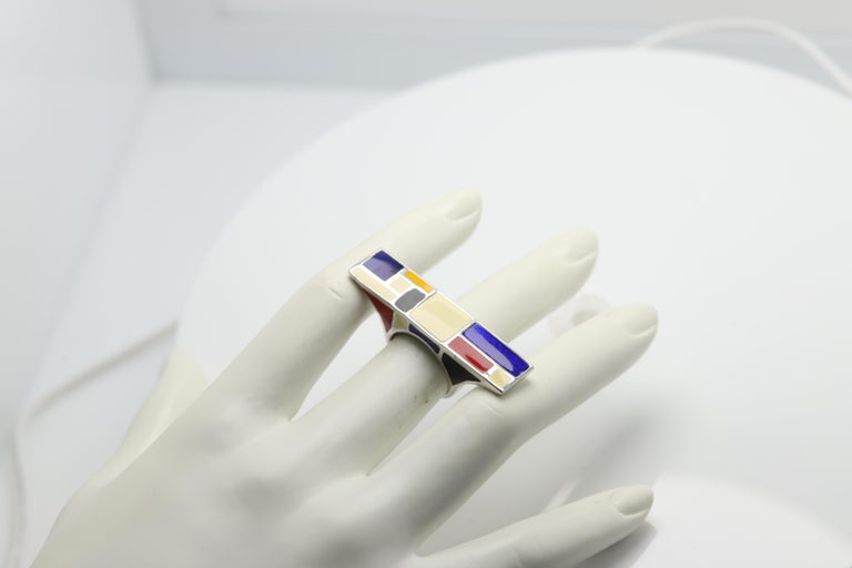 Mondrian Inspired Art Ring Sterling Silver Made in Italy Enamel Fine ...