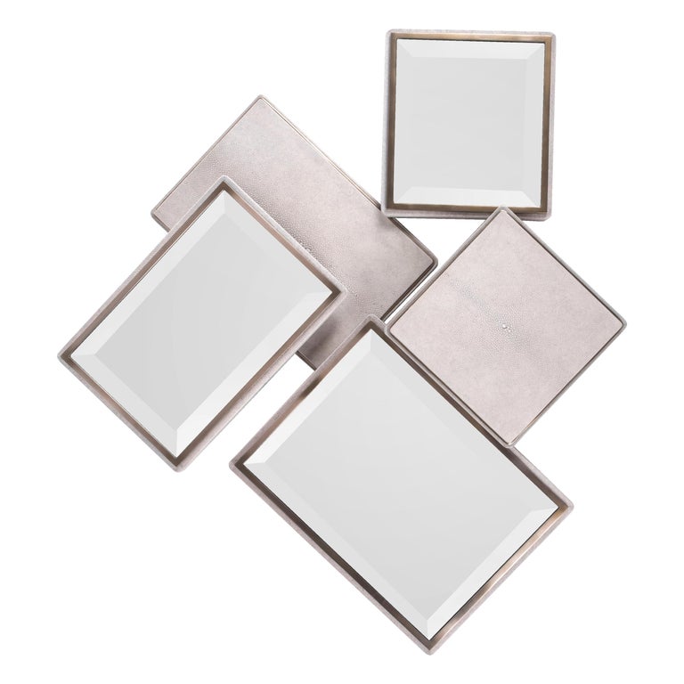 Mondrian Mirror Large in Cream Shagreen and Bronze-Patina Brass by Kifu ...