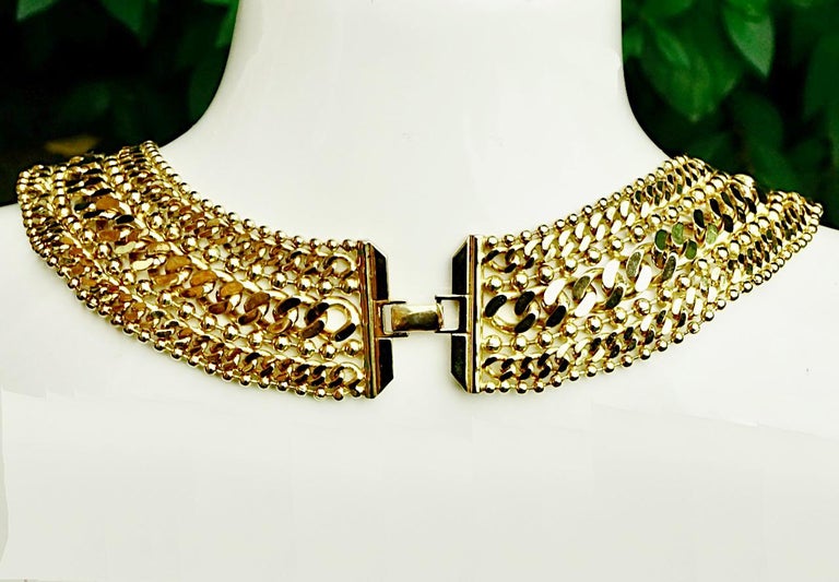 Monet Gold Plated Curb and Ball Link Chain Collar Necklace circa 1980s ...