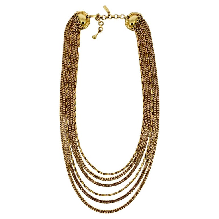 Monet Gold Plated Multi Strand Chain Necklace circa 1970s For Sale at ...