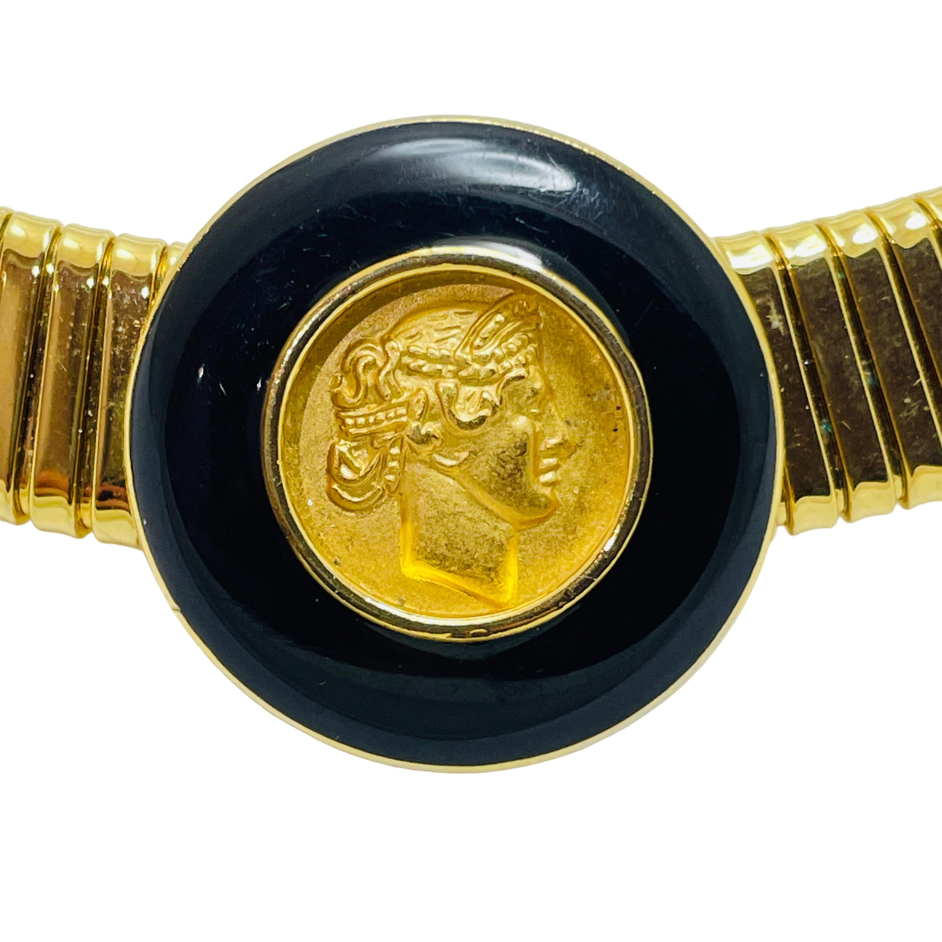 MONET signed vintage gold coin enamel omega chin designer runway ...