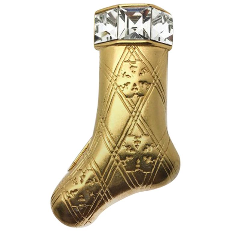 Vintage Monet Christmas Stocking Gilt and Crystal Brooch 1990S at ...