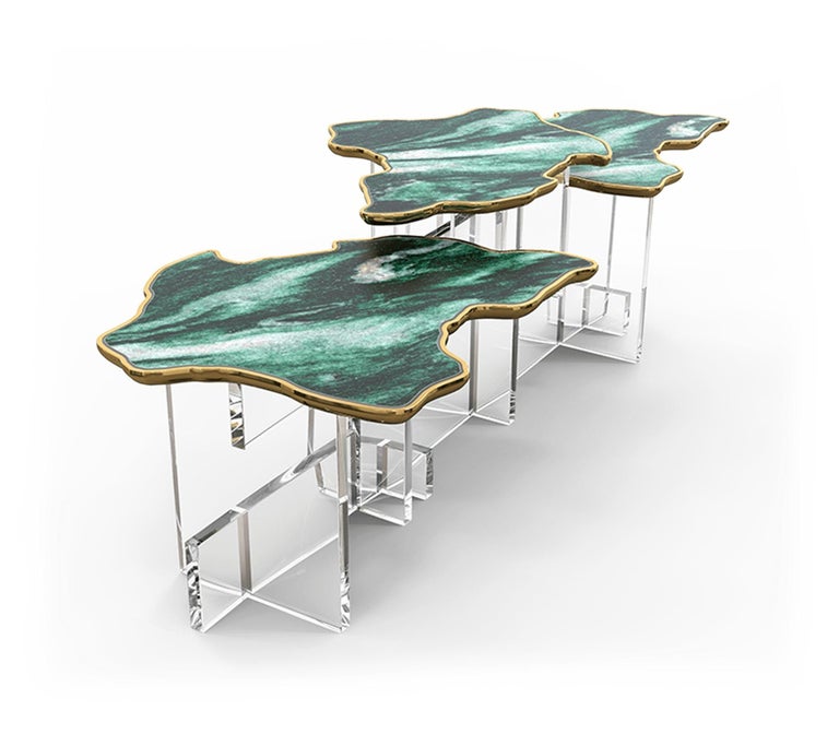 Monet XL Side Table with Casted Brass and Marble Top and Acrylic Base ...