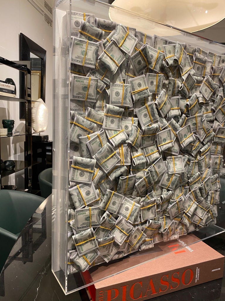 Money Painting Contemporary Wall Art Sculpture Dollar Bills with Epoxy ...