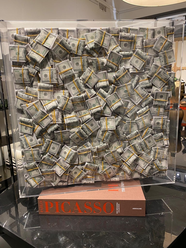 Money Painting Contemporary Wall Art Sculpture Dollar Bills with Epoxy ...