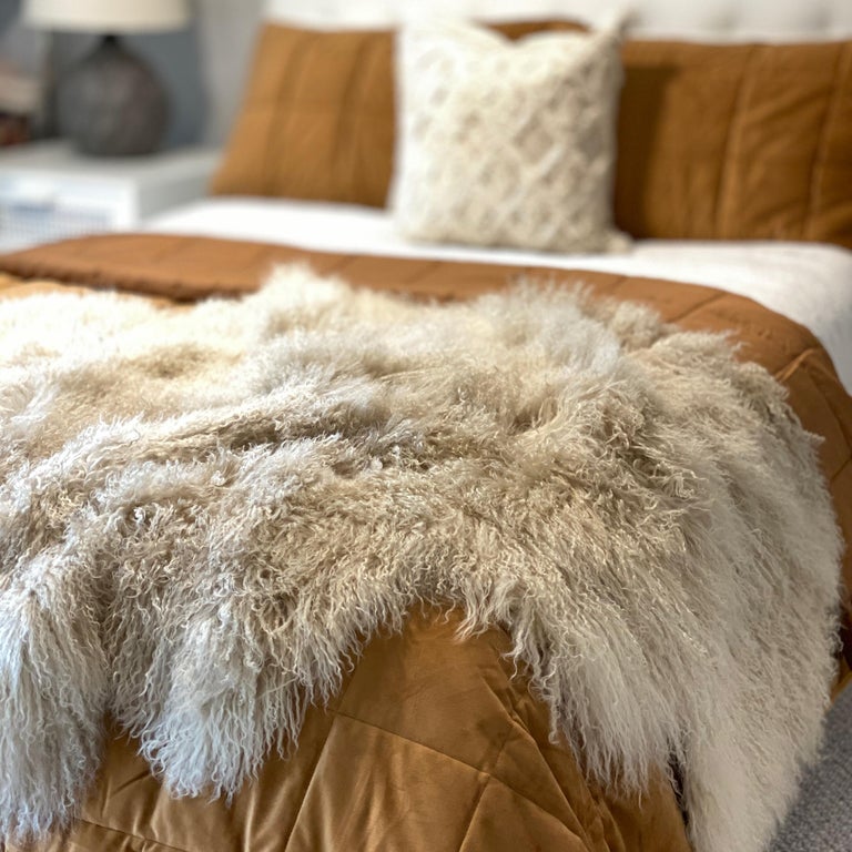 Mongolian Fur Rug or Throw, Blush Pink For Sale at 1stDibs