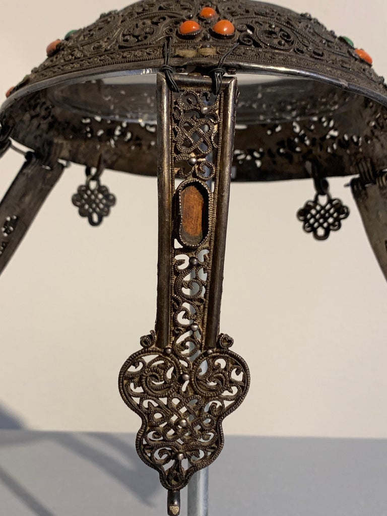 Mongolian Silver Crown Headdress with Inlaid Coral and Turquoise, 19th ...