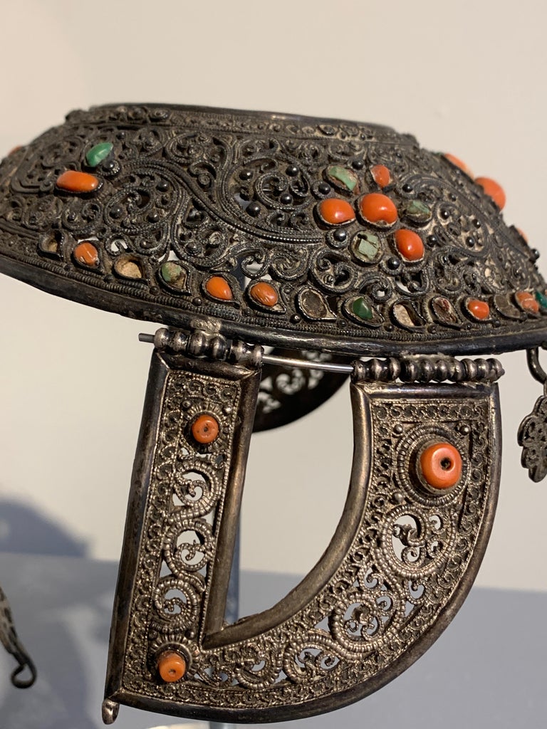 Mongolian Silver Crown Headdress with Inlaid Coral and Turquoise, 19th ...