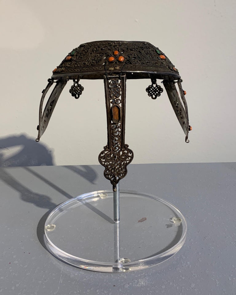 Mongolian Silver Crown Headdress with Inlaid Coral and Turquoise, 19th ...