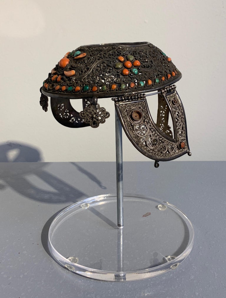Mongolian Silver Crown Headdress with Inlaid Coral and Turquoise, 19th ...