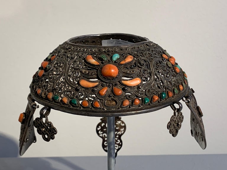 Mongolian Silver Crown Headdress with Inlaid Coral and Turquoise, 19th ...