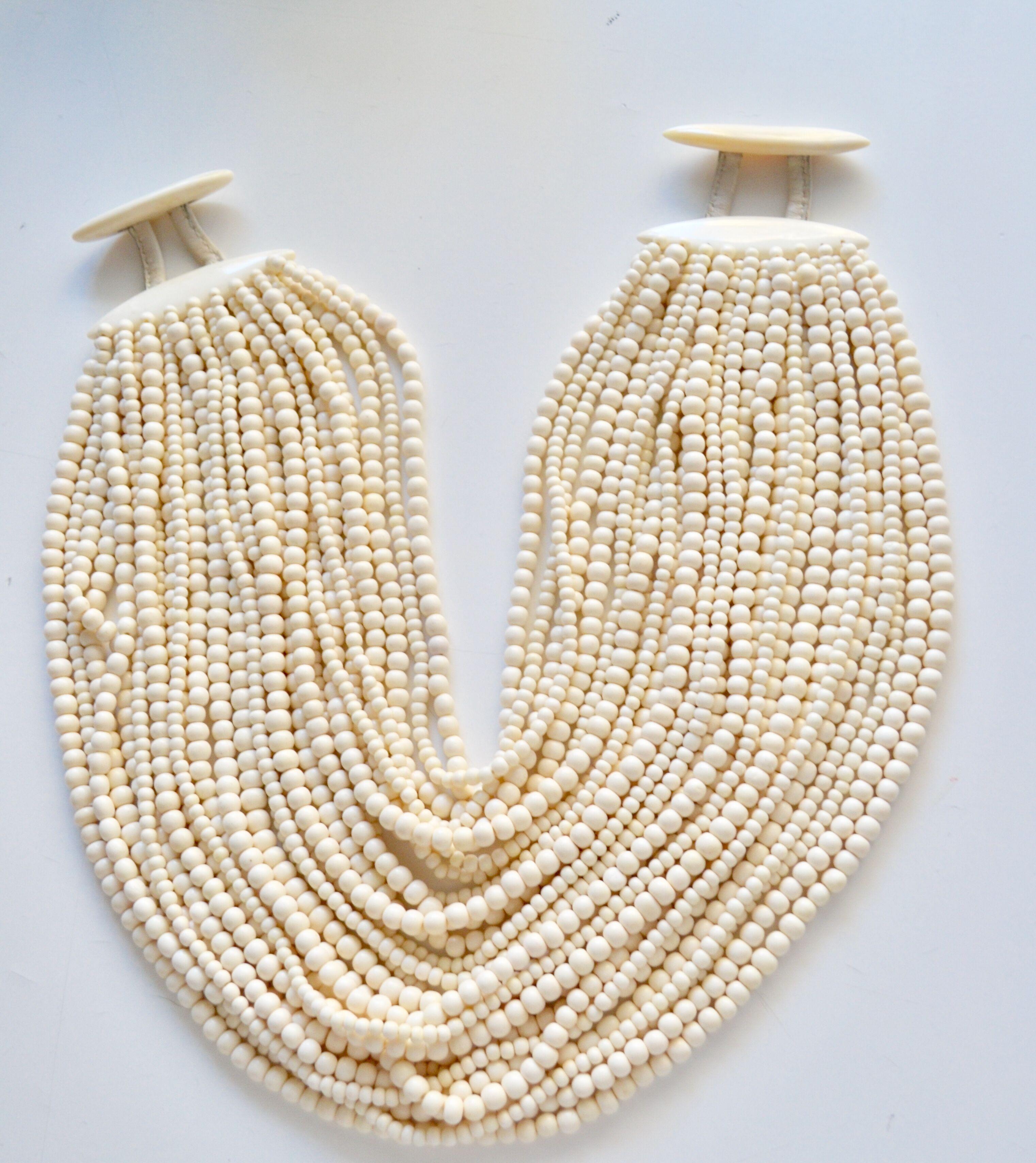 Monies 28 Strand White Bone Bead Necklace For Sale at 1stDibs | white ...