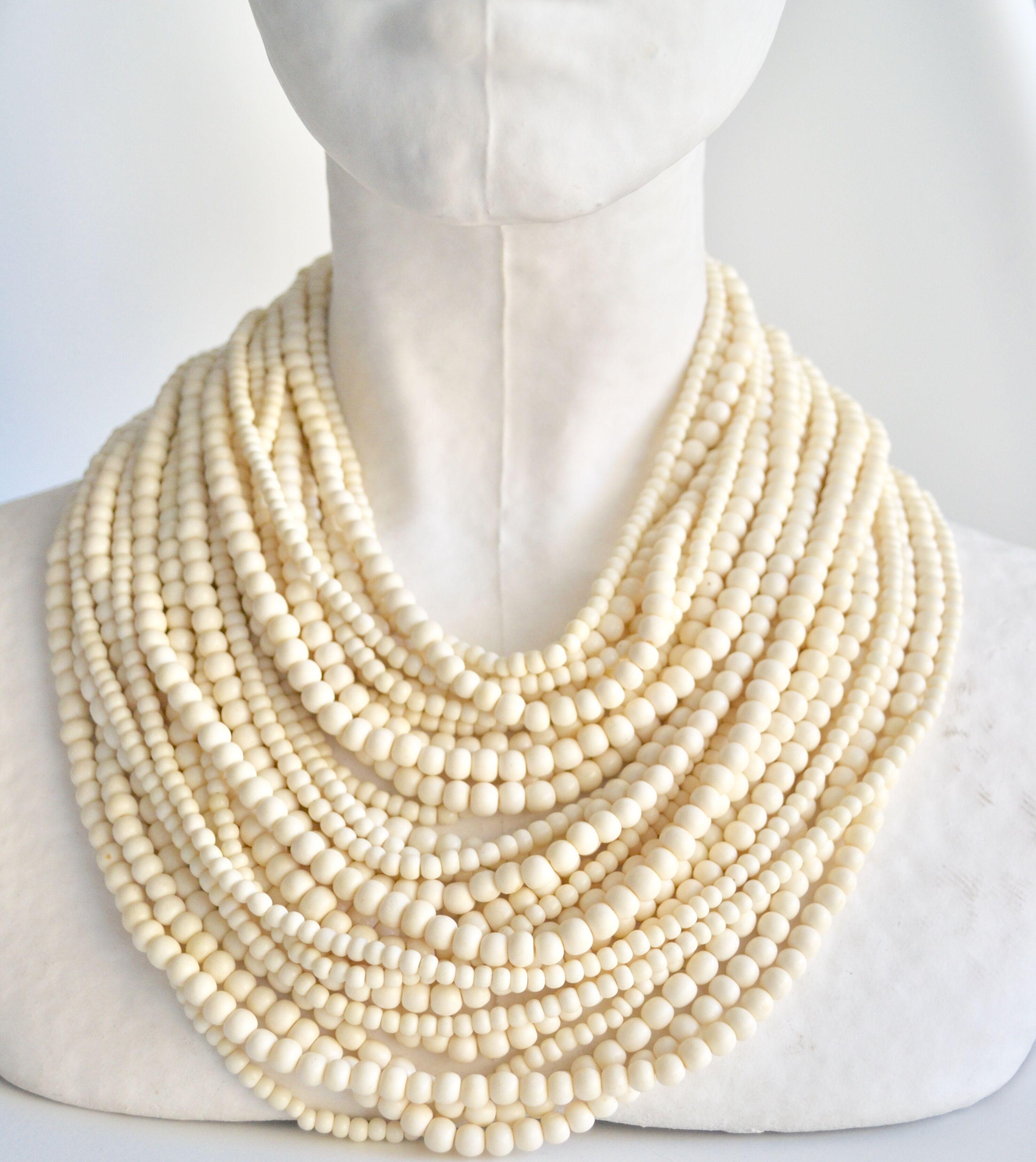 Monies 28 Strand White Bone Bead Necklace For Sale at 1stDibs | white ...