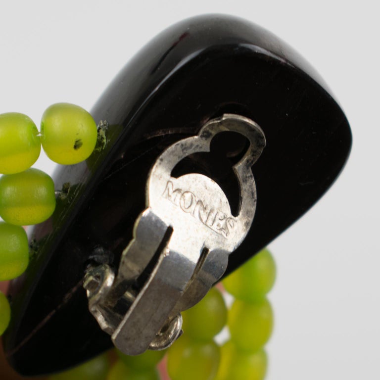 Monies Clip Earrings Resin and Green Glass Beads For Sale at 1stDibs