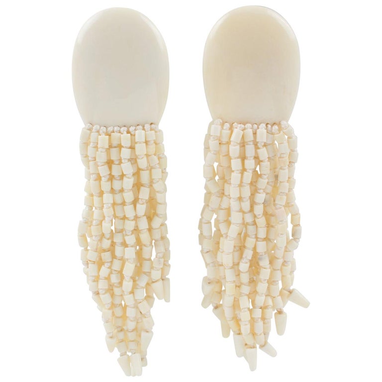 Monies Dangle White Bone Clip Earrings at 1stDibs