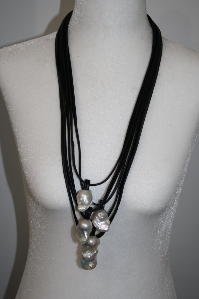 Monies Leather and Pearls Multi Pendant For Sale at 1stDibs