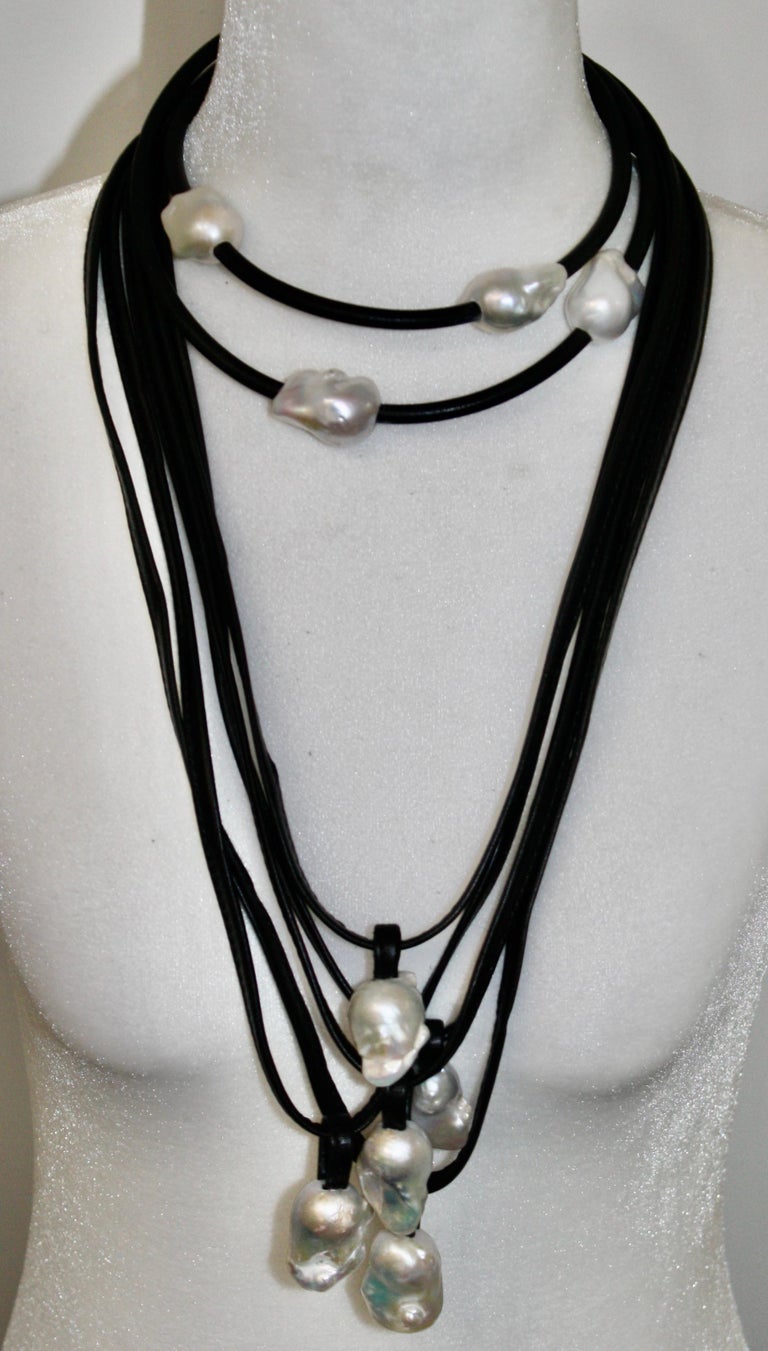 Monies Leather and Pearls Multi Pendant For Sale at 1stDibs