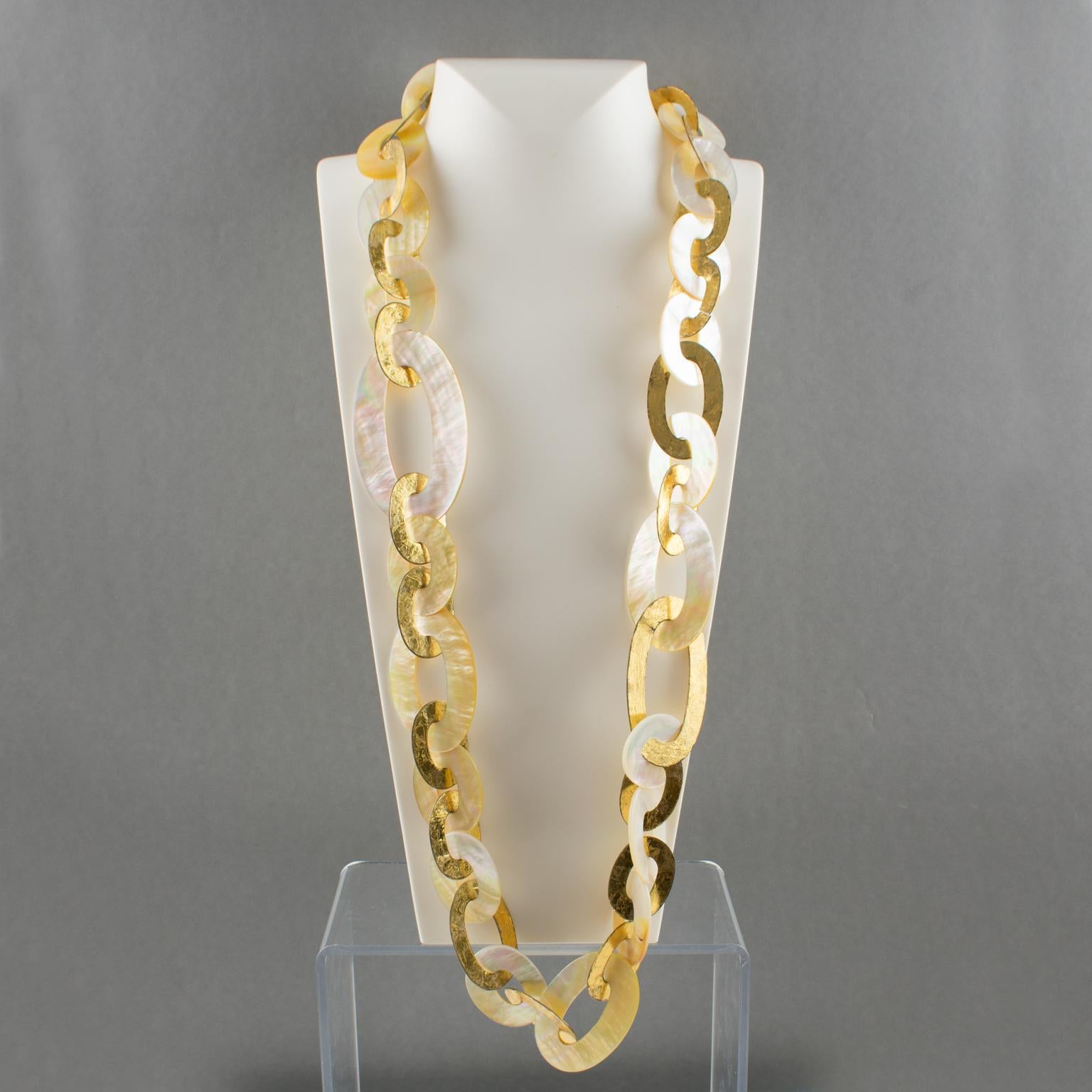 Monies Long Chain Necklace Gilt Metal and Seashell For Sale at 1stDibs