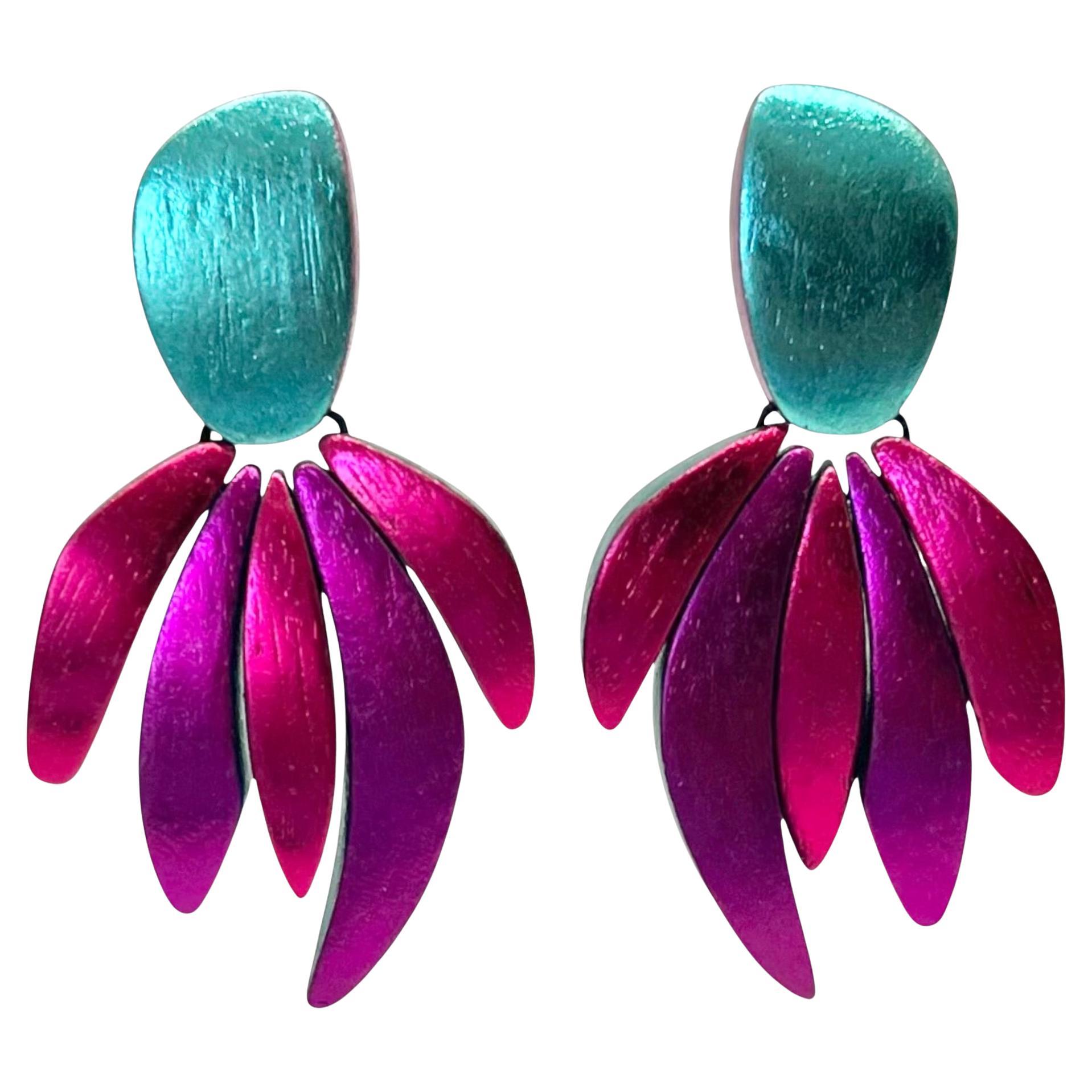 Francoise Montague large Knott Clip Earrings in Blue, Green and Purple ...