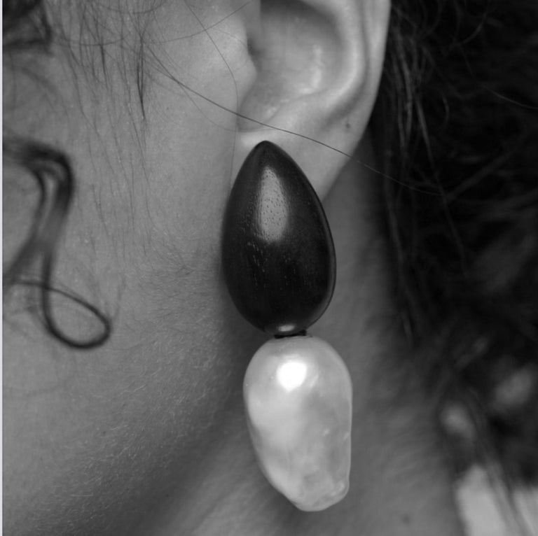 Monies Unique In Ebony And Pearls Earrings For Sale at 1stDibs