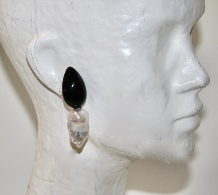 Monies Unique In Ebony And Pearls Earrings For Sale at 1stDibs