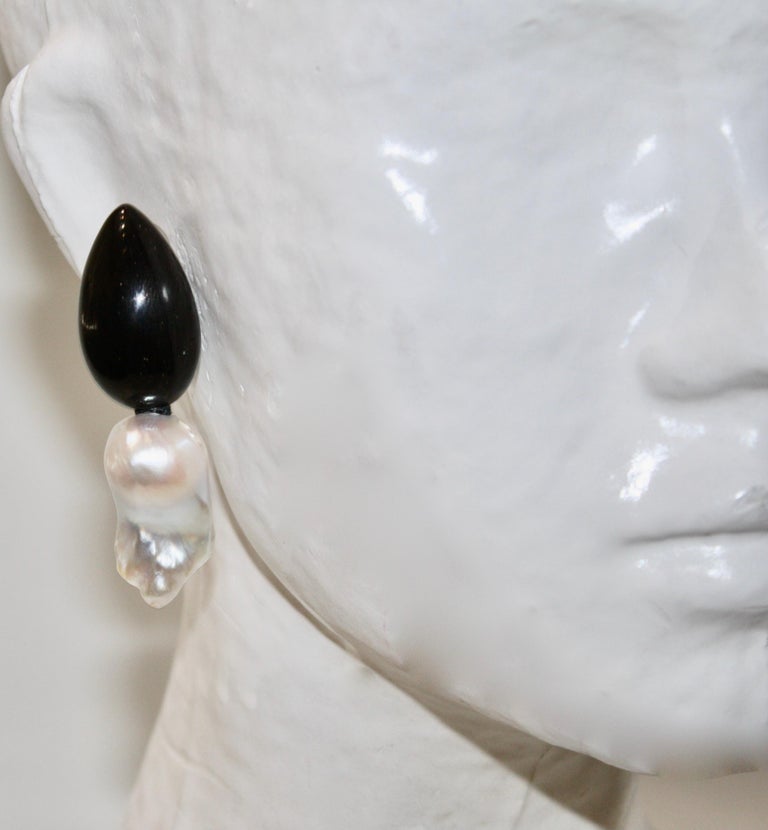 Monies Unique In Ebony And Pearls Earrings For Sale at 1stDibs