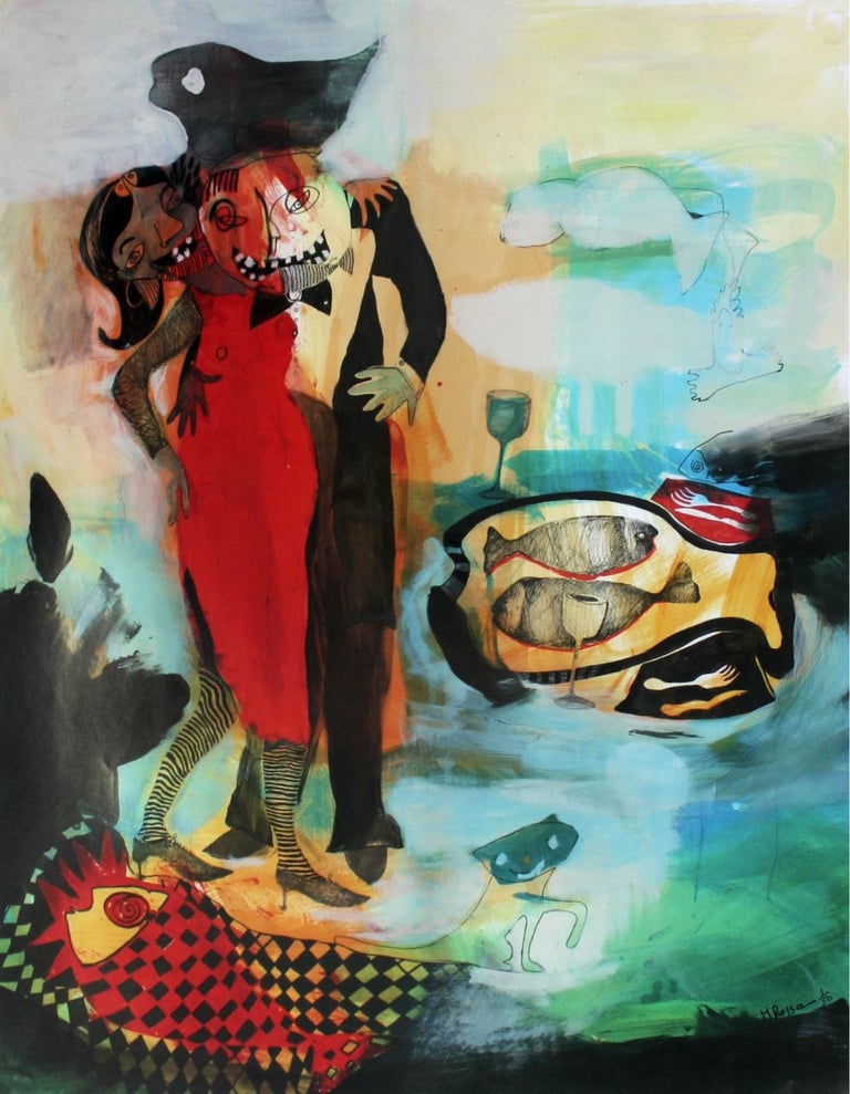 Monika Rossa - Fish dinner - XXI century, Mixed media print, Bright ...