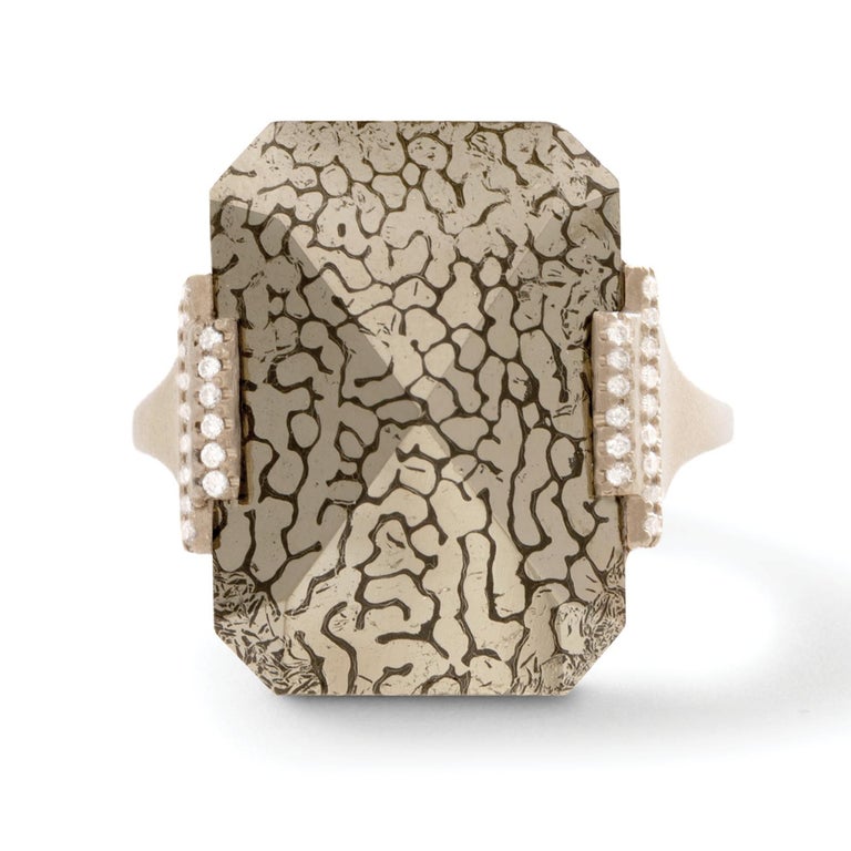 Monique Péan Pyritized Dinosaur Bone and White Diamond Ring, 18 Carat ...