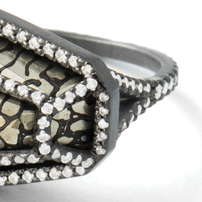 Monique Péan Pyritized Dinosaur Bone Cage Ring, 18 Carat Oxidized White ...