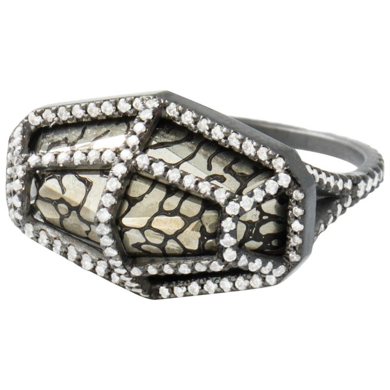 Monique Péan Pyritized Dinosaur Bone Cage Ring, 18 Carat Oxidized White ...